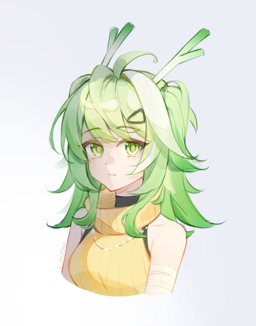 Safebooru - 1girl ahoge artist self-insert bandaged arm bandages bare shoulders black shirt ...