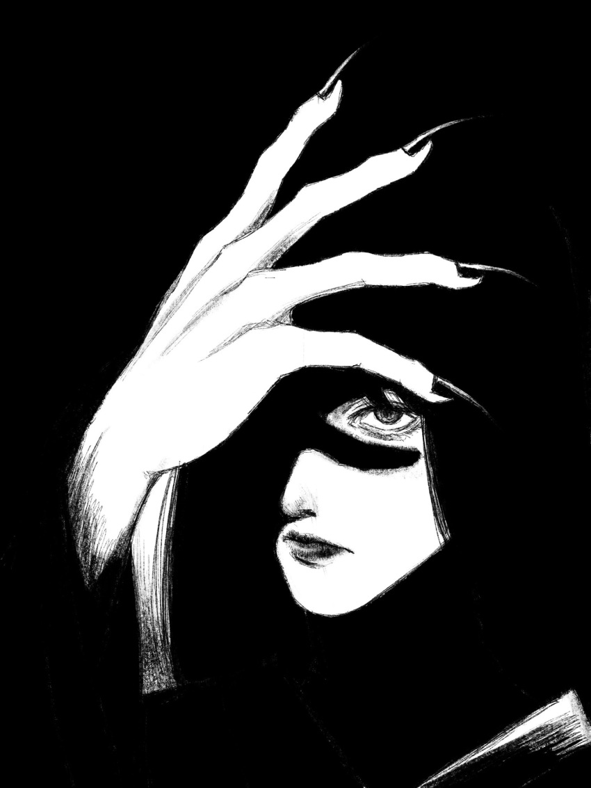 Safebooru 1girl Black Background Black Hair Claws Fingernails Hand 6241