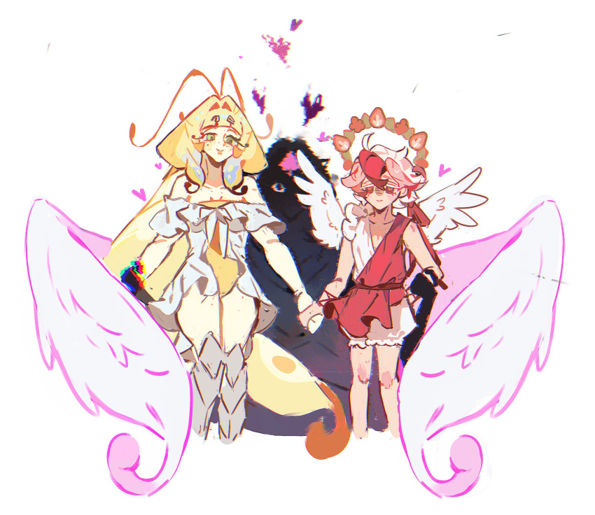 Safebooru - 1boy 2girls :> angel angel wings armored boots blonde hair boots chis74 colored skin ...
