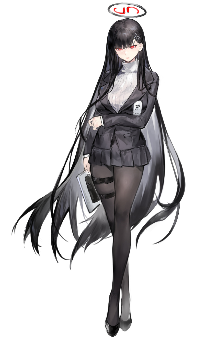 Safebooru - 1girl absurdres black hair black halo black pantyhose black suit blue archive bright ...