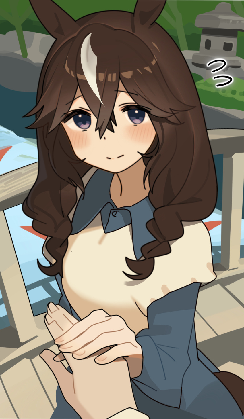 Safebooru - 1girl absurdres alternate costume animal ears ashinowoto blush breasts bridge brown ...