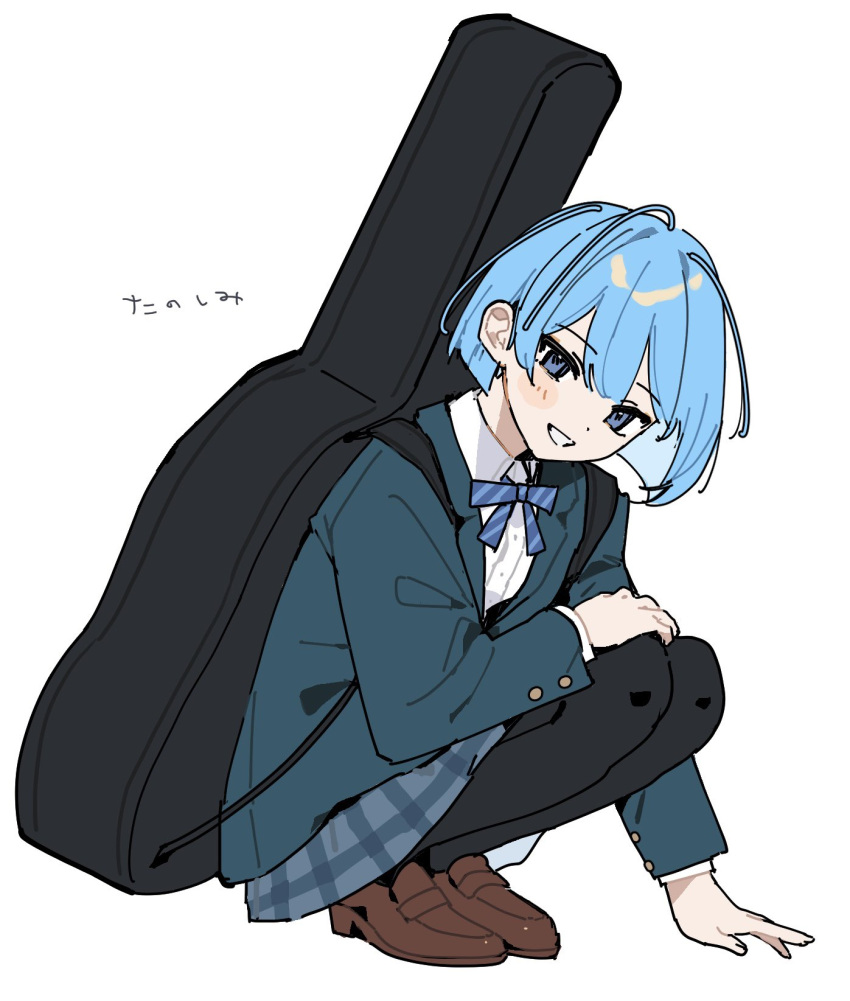 Safebooru - 1girl blazer blue eyes blue hair blush colored inner hair full body guitar case hair ...