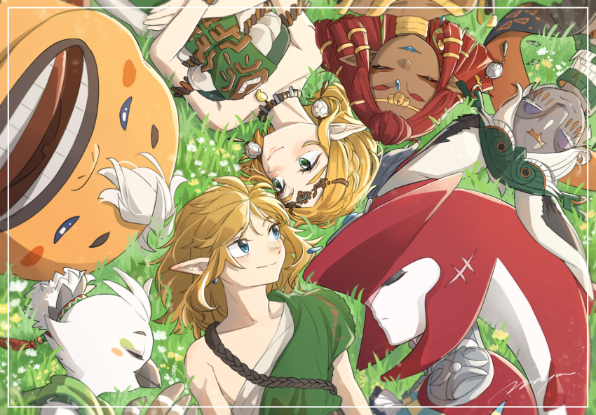 Safebooru - 3girls 4boys archaic set (zelda) armlet bare shoulders bird ...