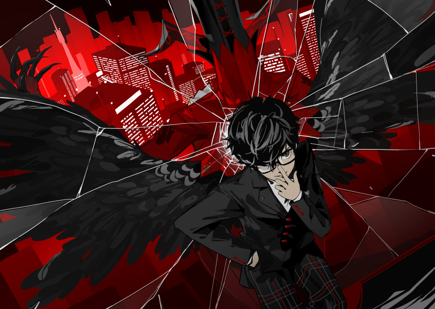 Safebooru 1boy Absurdres Adjusting Eyewear Amamiya Ren Black Hair 1577