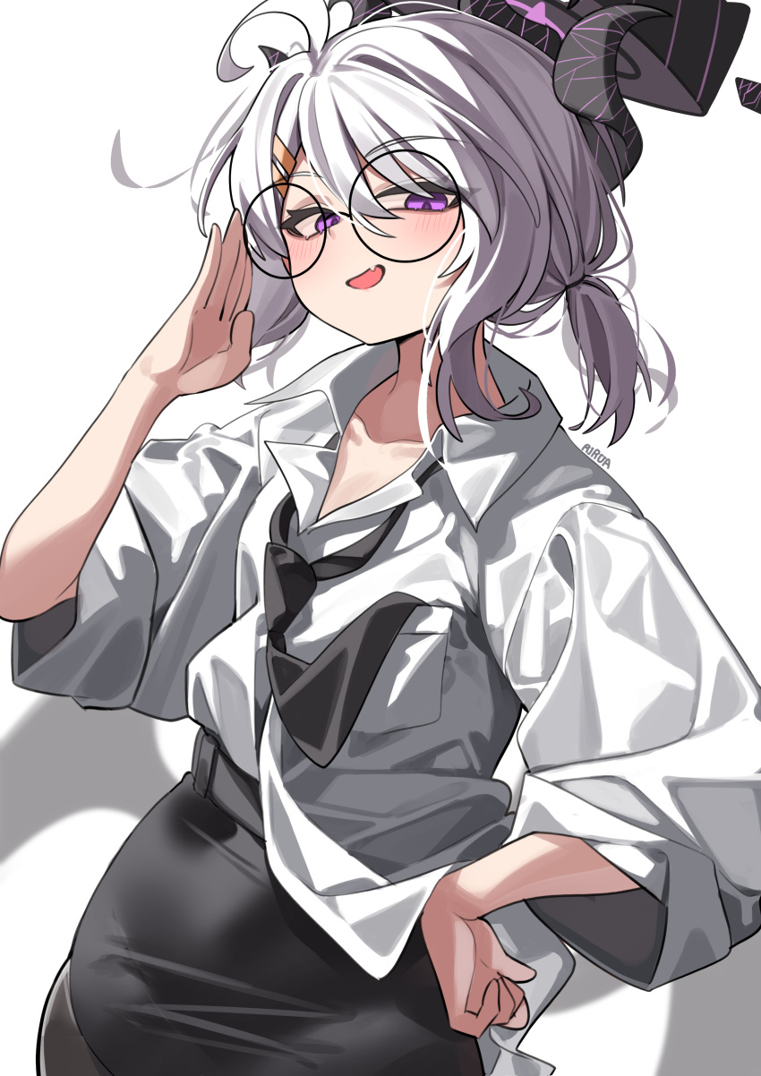 Safebooru - 1girl absurdres alternate costume alternate hairstyle black halo black horns black ...