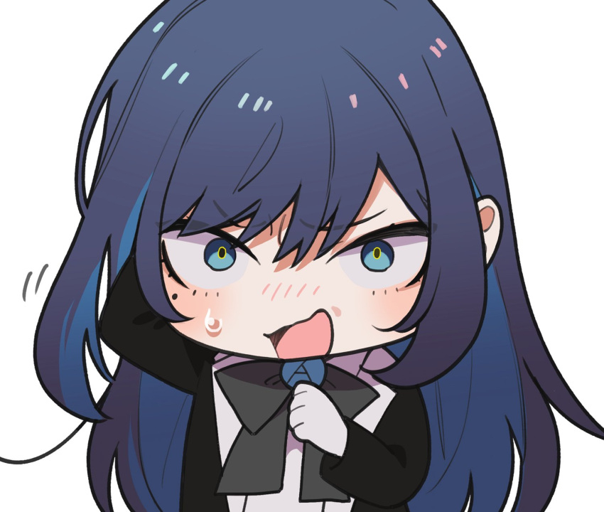 Safebooru - 1girl ado (utaite) black bow black bowtie blue eyes blue hair blush bow bowtie ...