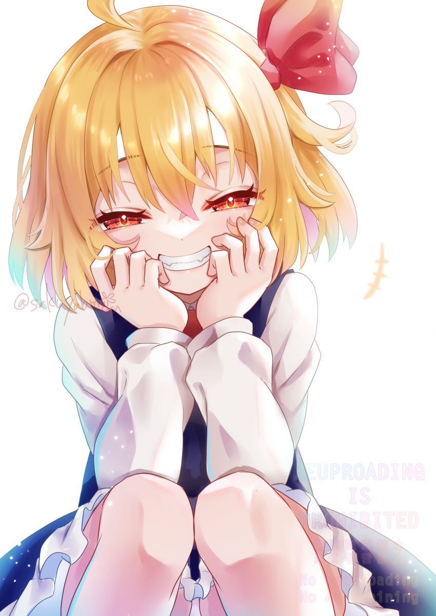 Safebooru - +++ 1girl absurdres ahoge black skirt black vest blonde hair bow commentary request ...