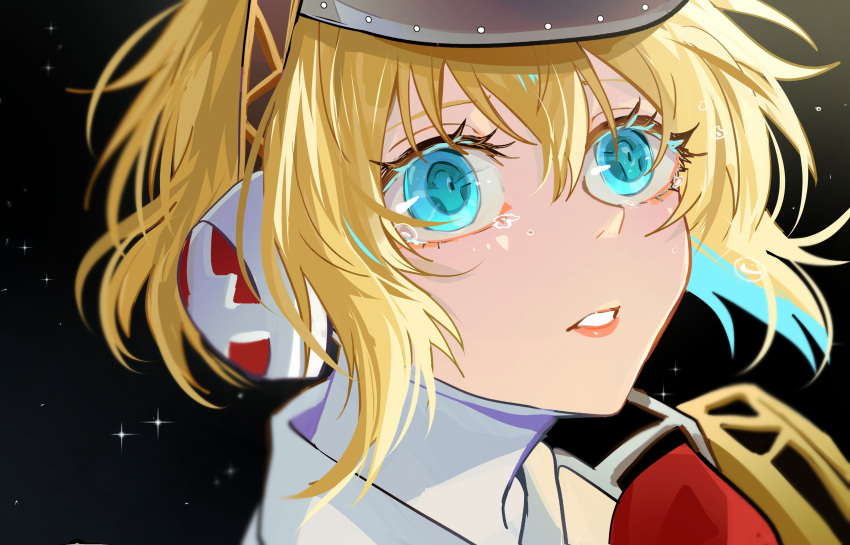 Safebooru - 1girl absurdres aigis (persona) android black background blonde hair blue eyes bow ...