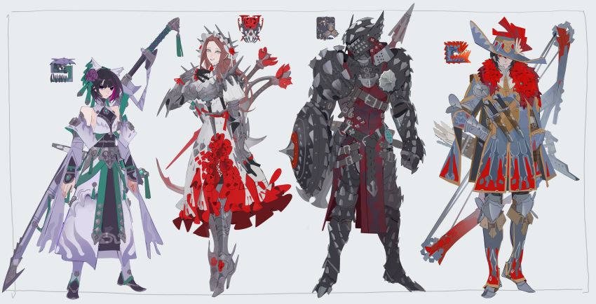 Safebooru - 2boys 2girls absurdres arm shield armor balahara balahara ...