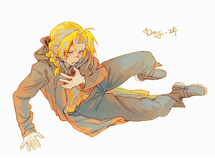 Safebooru - 1boy black pants blonde hair blood blood on face braid coat edward elric full body ...
