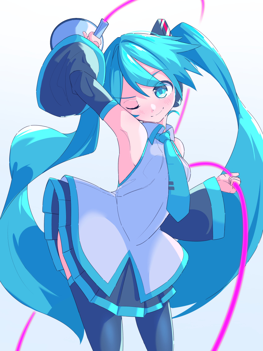 Safebooru - 1girl absurdres aqua eyes aqua hair aqua necktie armpits aroe (xx aroe xx) bare ...