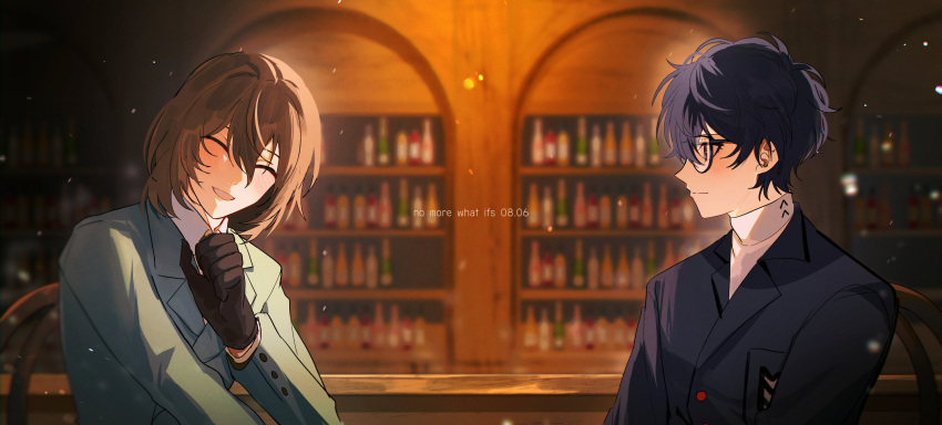 Safebooru - 2boys absurdres akechi gorou amamiya ren black gloves black hair black jacket brown ...