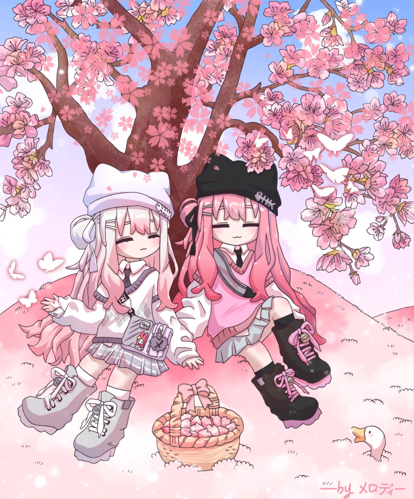 Safebooru - 2girls :3 animal ear headwear animal hat bag basket beanie ...