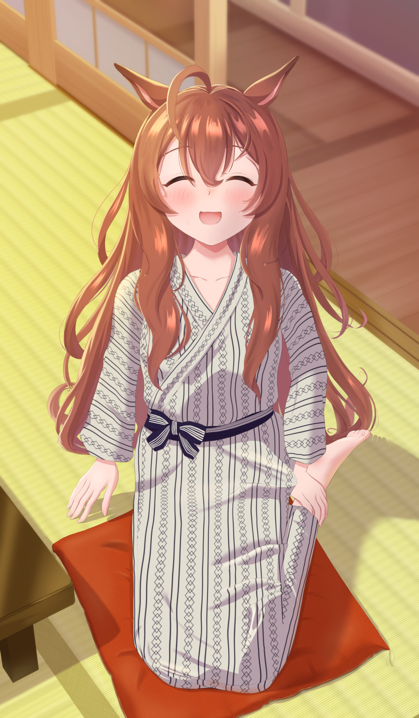 Safebooru - 1girl absurdres ahoge alternate costume animal ears blush breasts brown hair closed ...