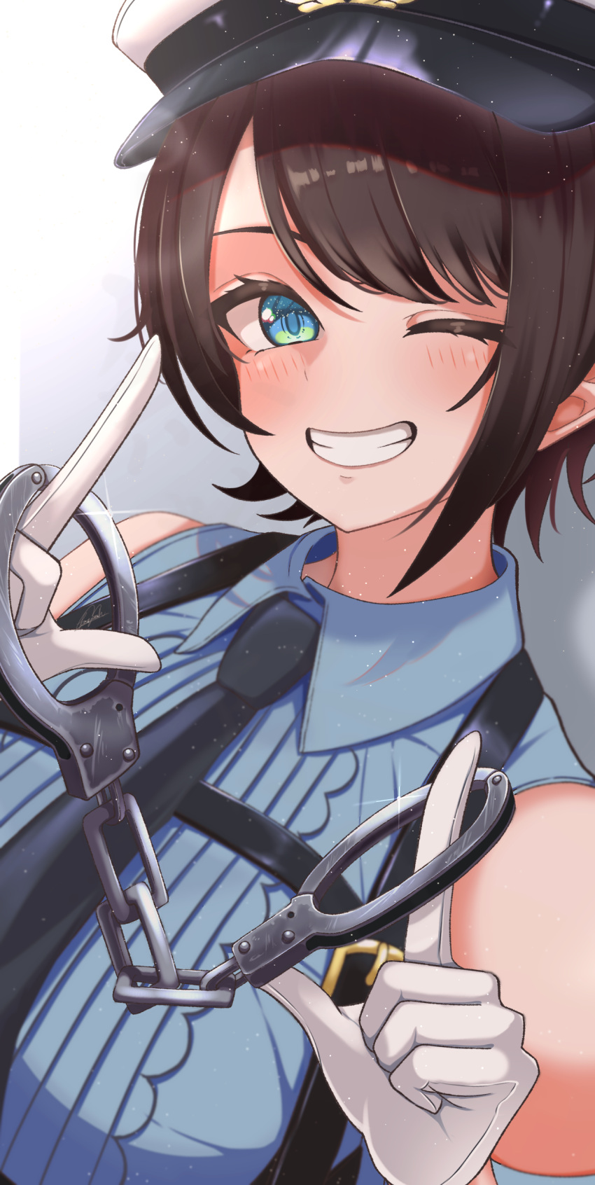 Safebooru - 1girl absurdres benjamin 1kt black necktie blue eyes blue shirt brown hair closed ...