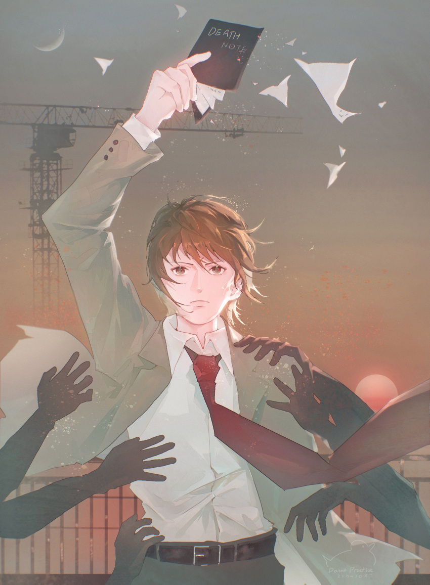 Safebooru - 1boy absurdres belt book brown eyes brown hair collared ...