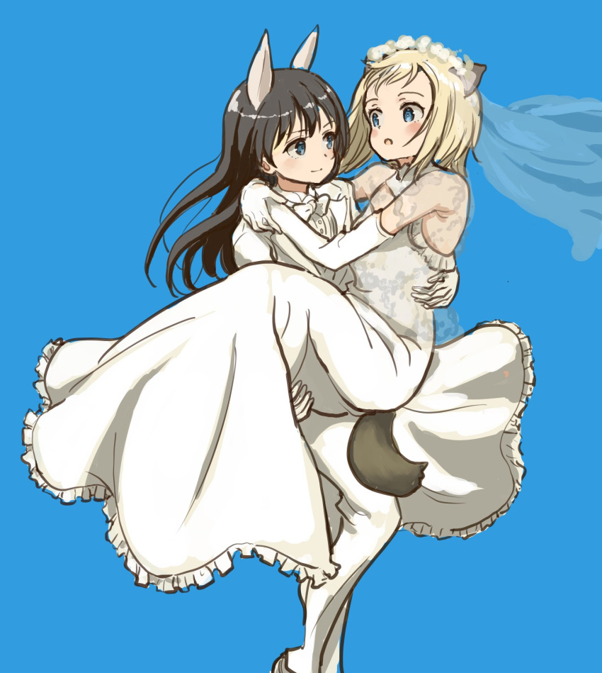 Safebooru - 2girls anabuki tomoko animal ears black hair blonde hair ...