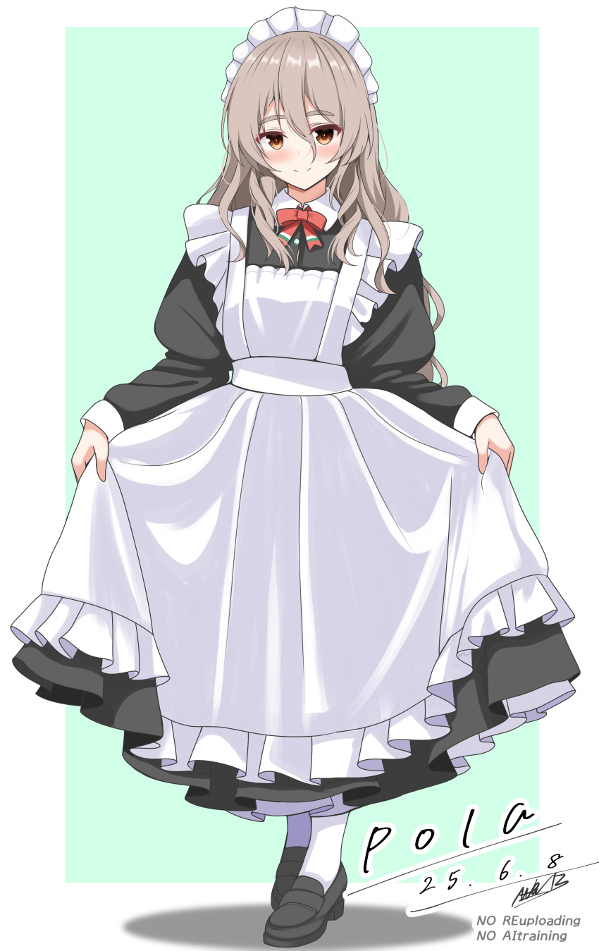 Safebooru - 1girl abataa absurdres alternate costume apron black dress blush breasts brown eyes ...