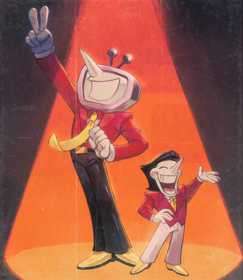 Safebooru - 2boys ant tenna arm up black hair black pants closed eyes ...