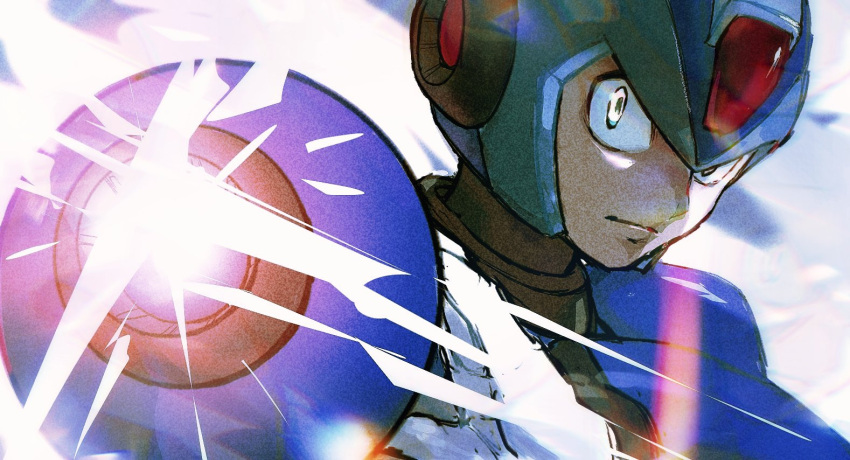 Safebooru - 1boy aiming aiming at viewer android arm cannon armor blue ...