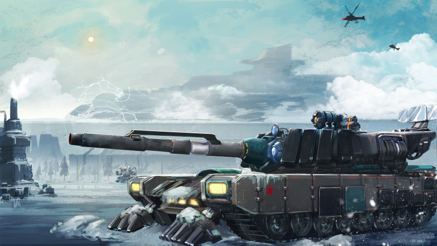 Safebooru - absurdres aircraft alaska army building cannon caterpillar ...