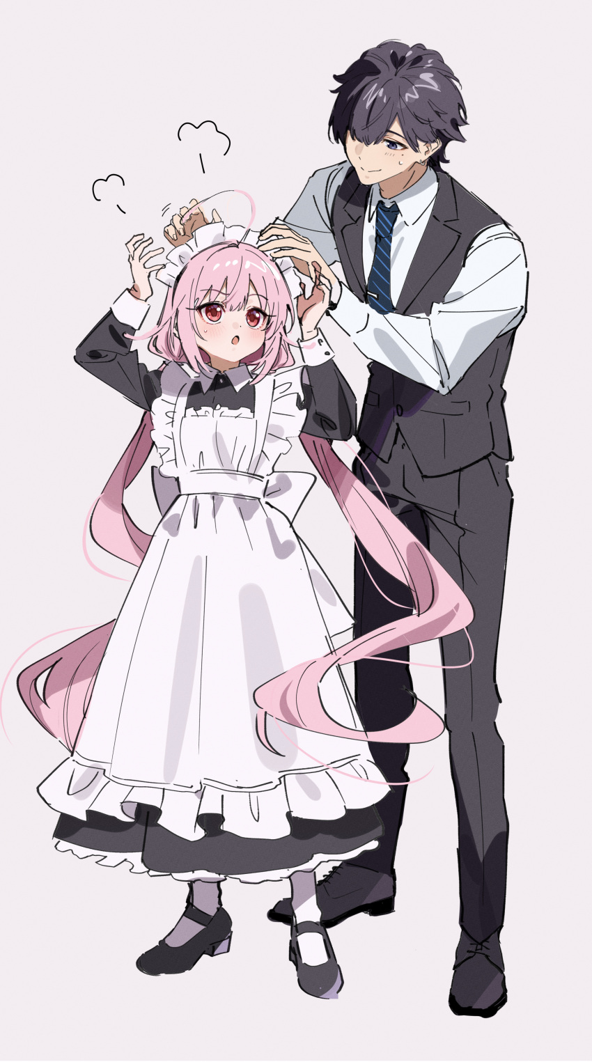 Safebooru - 1boy 1girl absurdres apron black hair butler commentary ...