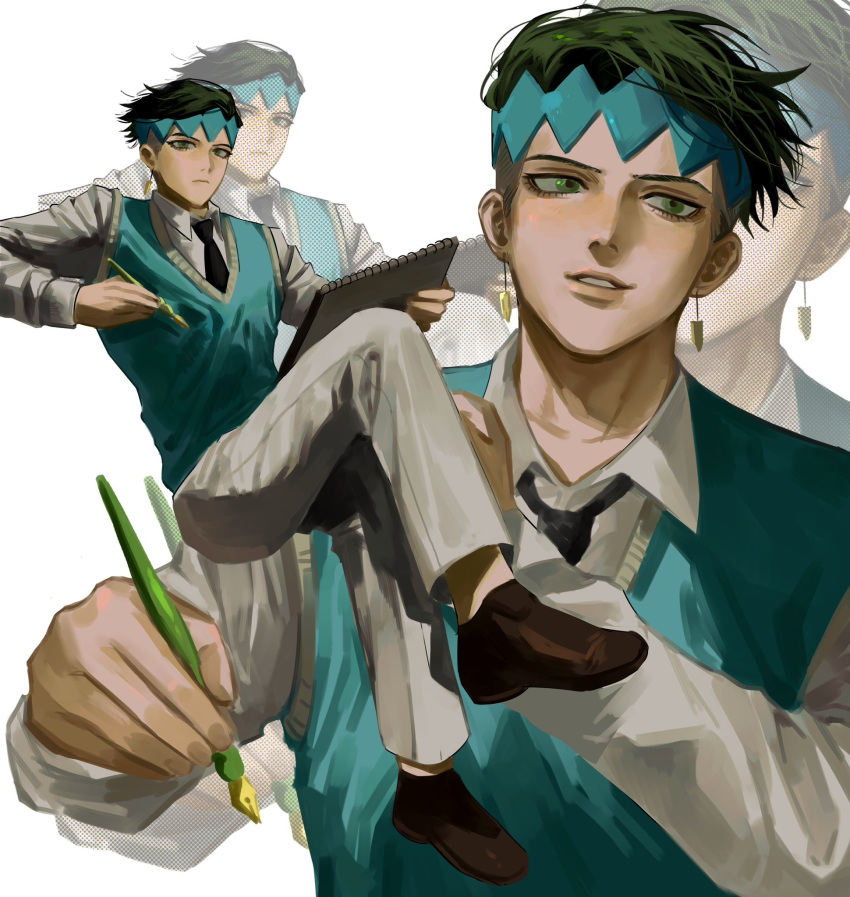 Safebooru - 1boy aqua headband aqua sweater vest black necktie collared shirt diamond wa ...