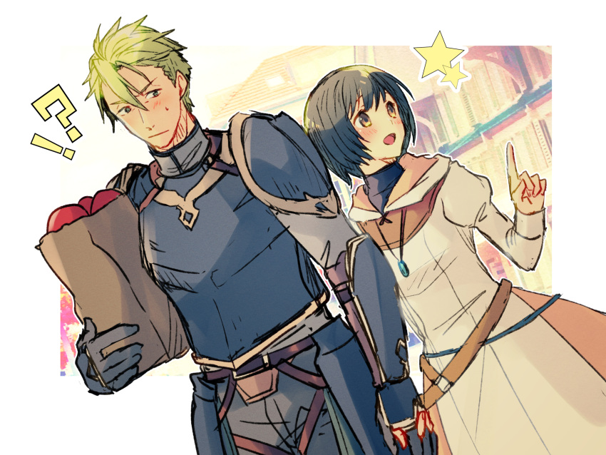 Safebooru - !? 1boy 1girl armor arran (fire emblem) bag belt black hair ...