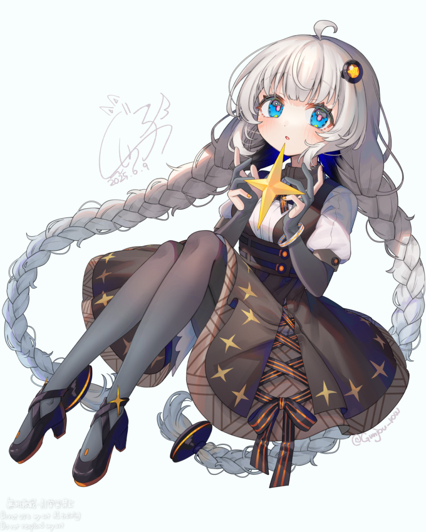 Safebooru - 1girl ahoge bangle black dress black gloves black pantyhose black shoes blue eyes ...