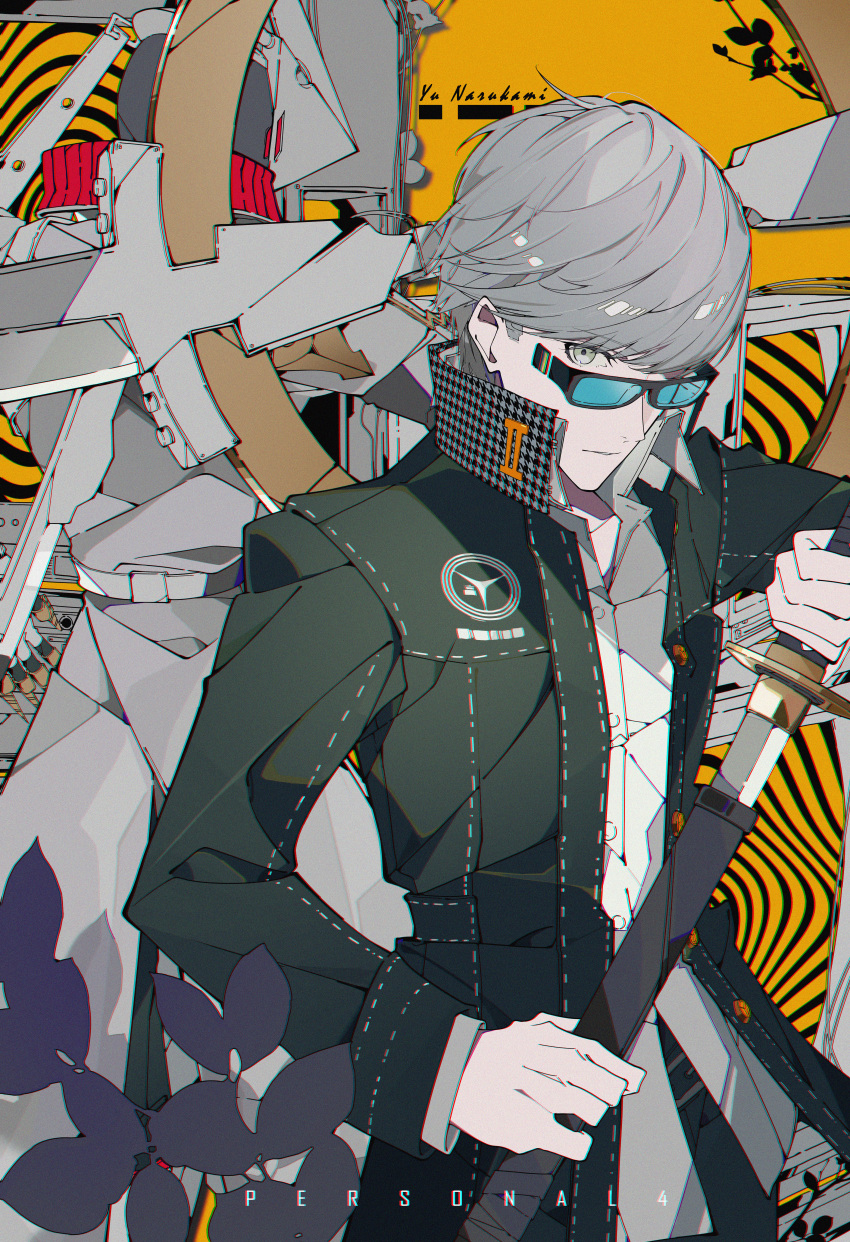 Safebooru - 1boy absurdres black jacket glasses grey hair gugugu ...