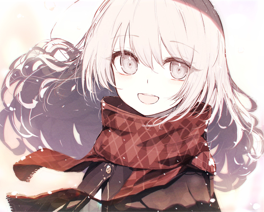 Safebooru - 1girl argyle clothes argyle scarf grey eyes highres long hair looking at viewer open ...