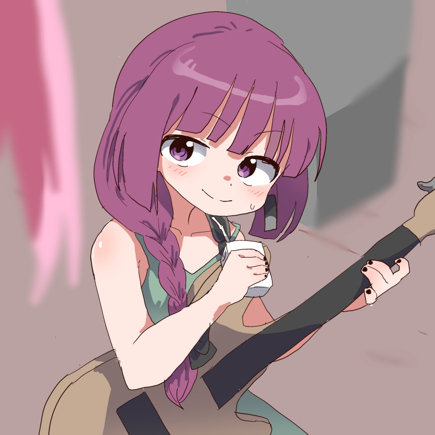 Safebooru - 1girl bare shoulders black bow black nails blunt bangs blurry blurry background ...