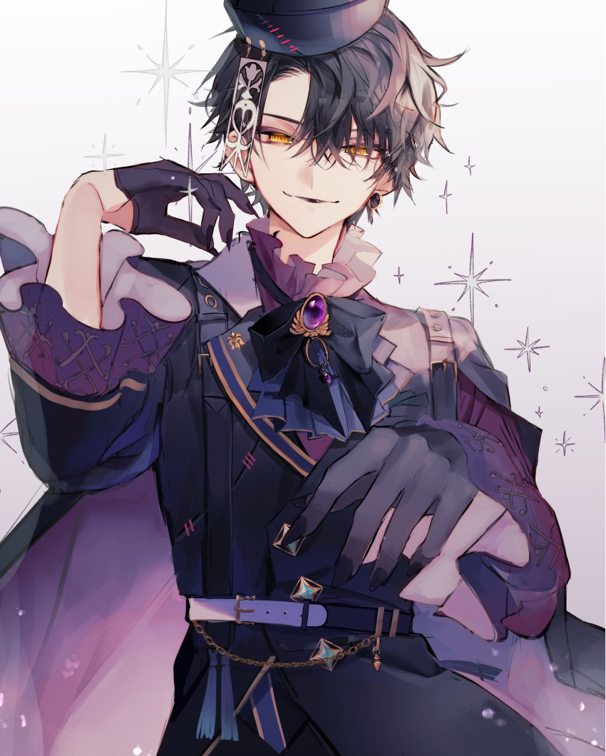 Safebooru - absurdres amulet bishounen black hair black lips bow bowtie coat earrings gloves ...