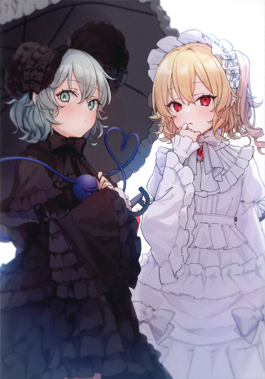 Safebooru - 2girls absurdres alternate costume black bonnet black bow black dress black umbrella ...