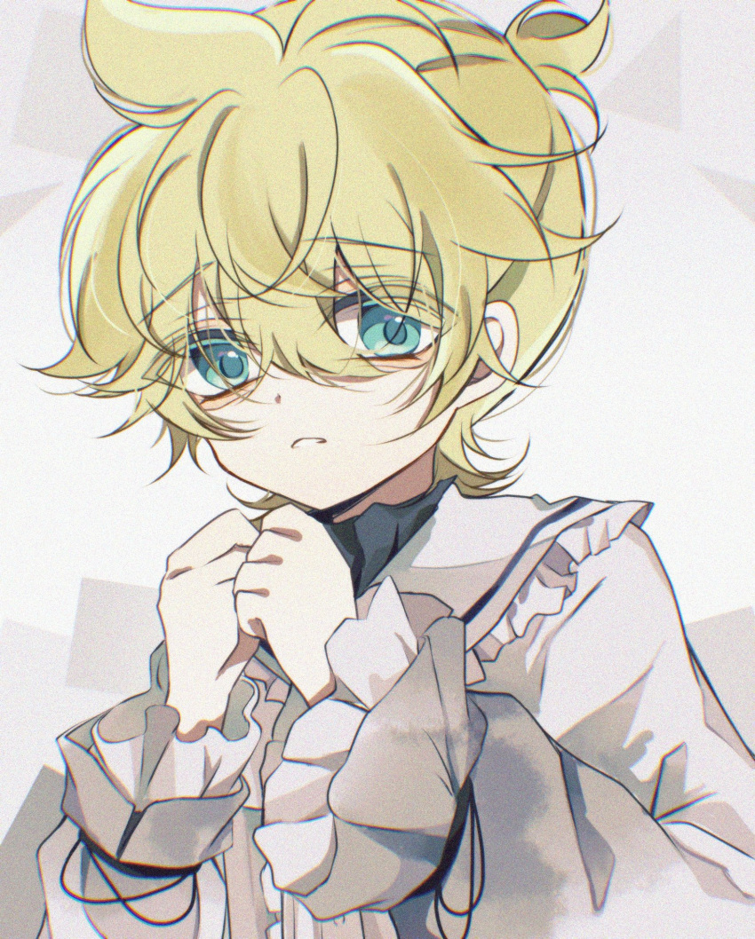 Safebooru - 1boy 25-ji len blonde hair blue eyes cowlick eyes visible through hair film grain ...