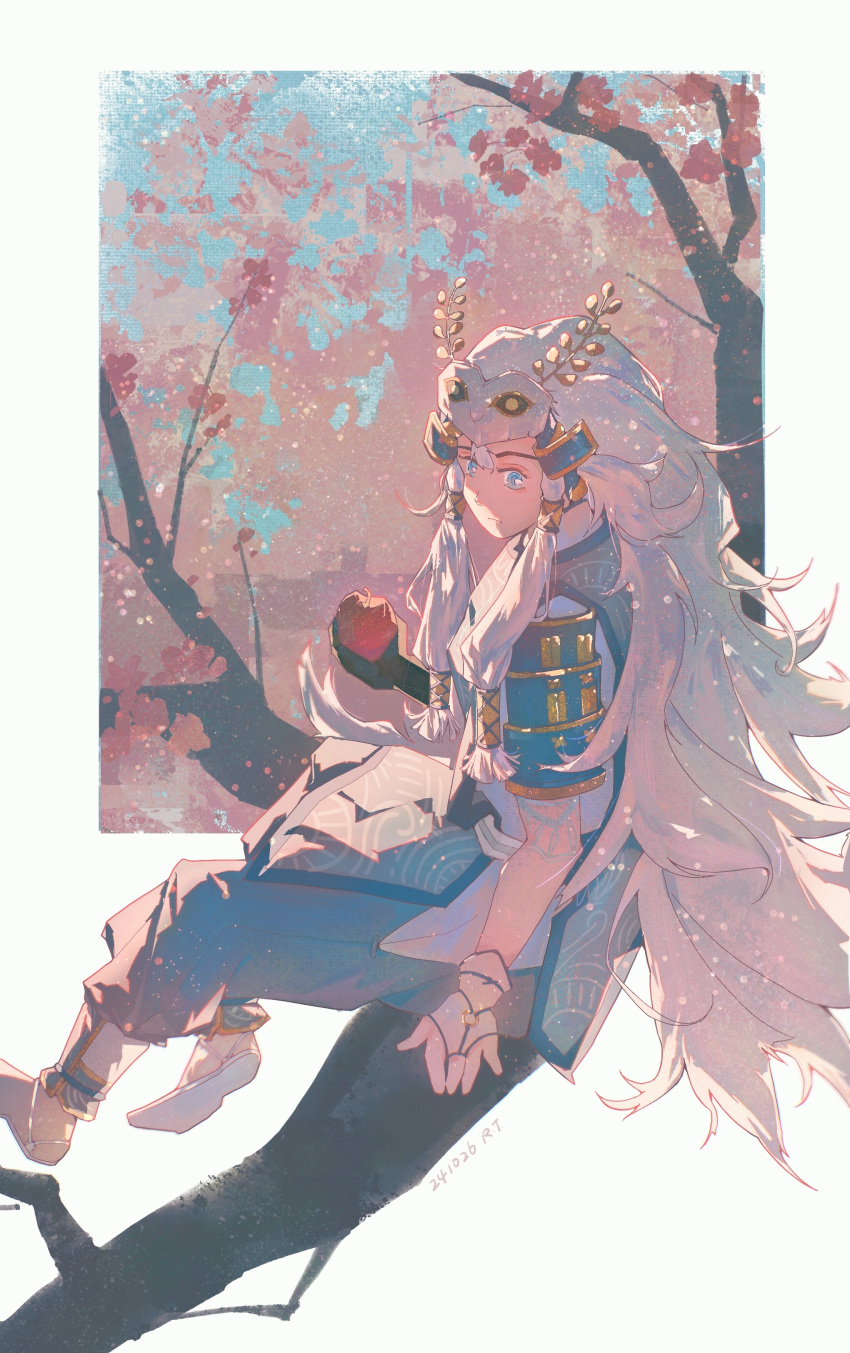 Safebooru - 1girl absurdres apple blue eyes food fruit gensou getsumen rt highres holding ...