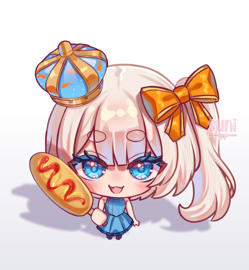 Safebooru - 1girl artist name blue dress blue eyes blush bow chibi corn ...