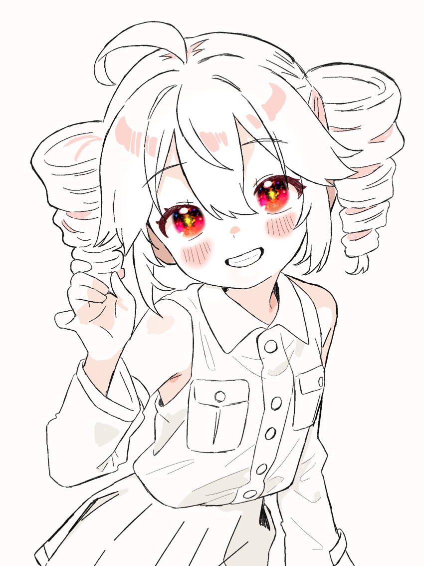 Safebooru - 1girl ahoge blush breast pocket buttons collared shirt detached sleeves drill hair ...