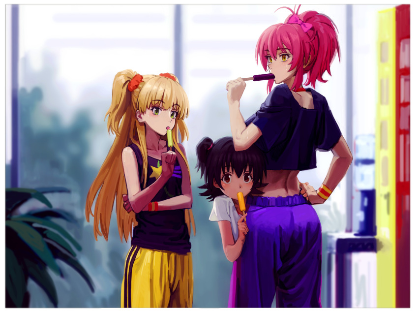 Safebooru - 3girls absurdres akagi miria black hair blonde hair brown eyes cowboy shot food ...