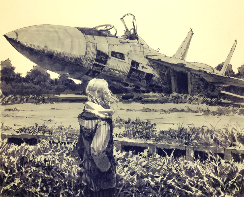 Safebooru - 1girl aircraft airplane coat cowboy shot fighter jet from ...
