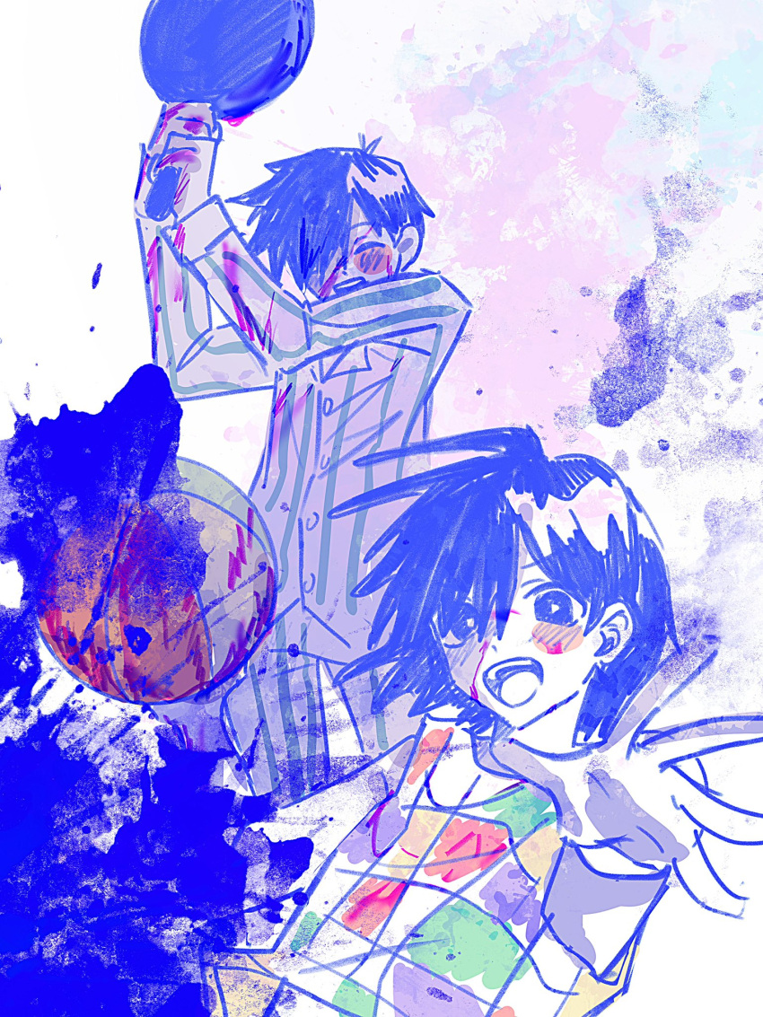 Safebooru - 2boys arms up ball blush bright pupils brothers closed eyes ...