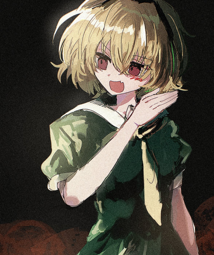Safebooru - 1girl black hairband blonde hair dress fang green dress ...