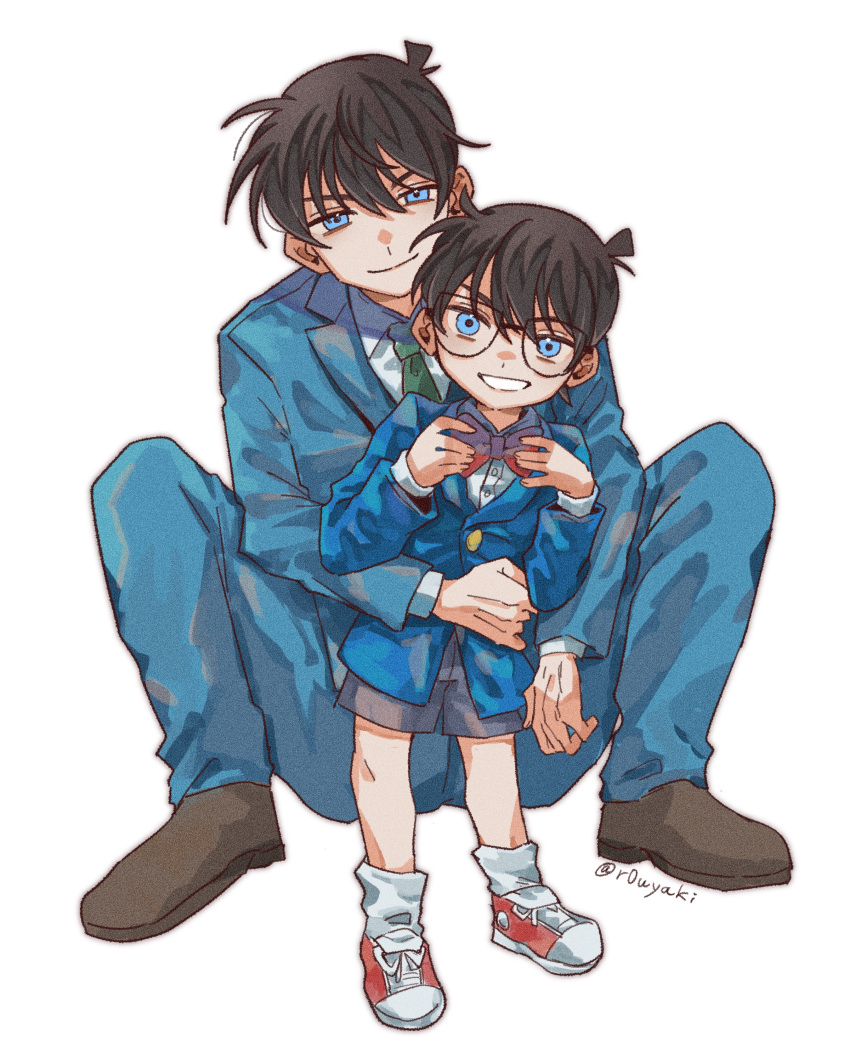 Safebooru - 2boys absurdres black hair blue eyes blue jacket blue pants ...