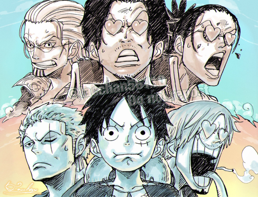 Safebooru - 6+boys facial hair glasses gol d. roger hat heart heart ...