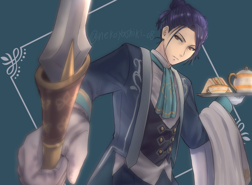 Safebooru - 1boy ascot black hair blue hair blue suit brown eyes butler ...