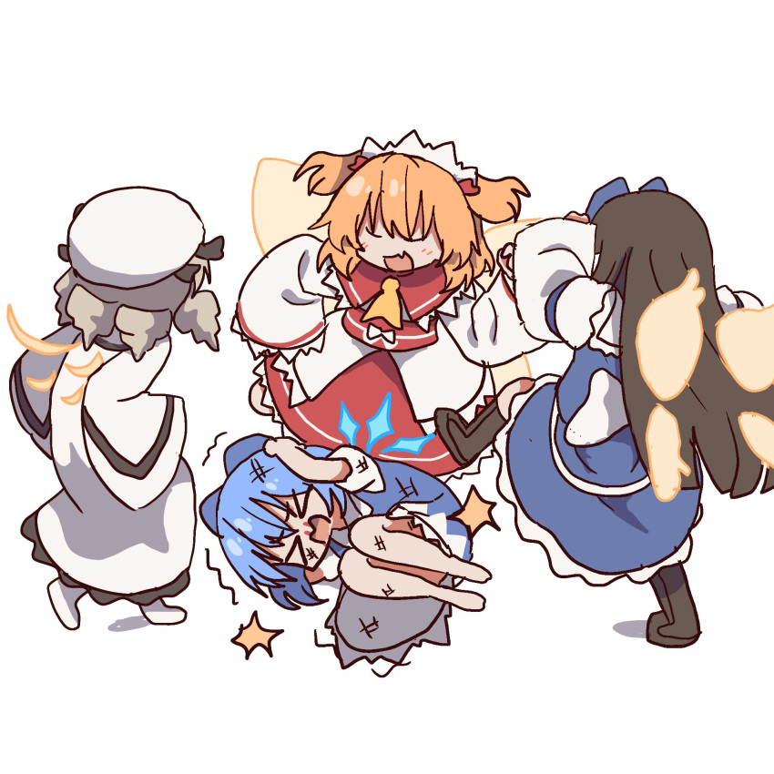 Safebooru - 4girls attack barefoot black boots black hair blonde hair ...