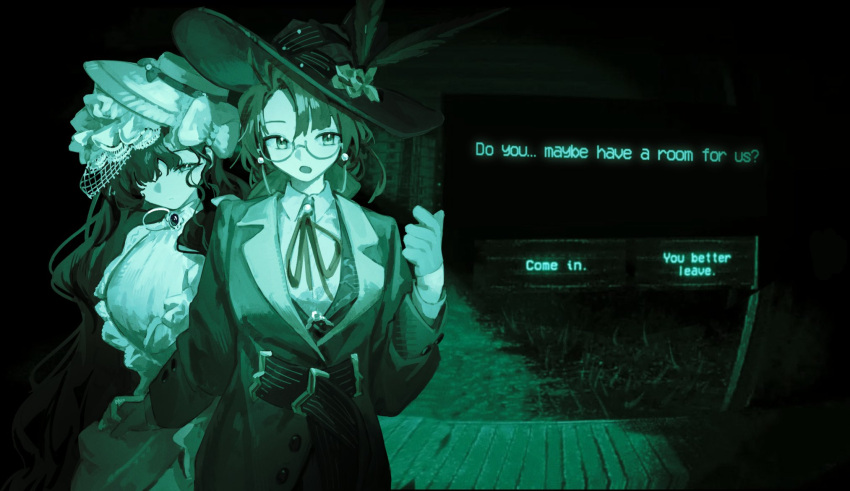 Safebooru - 2girls :o black ribbon bow collared shirt dialogue box ...
