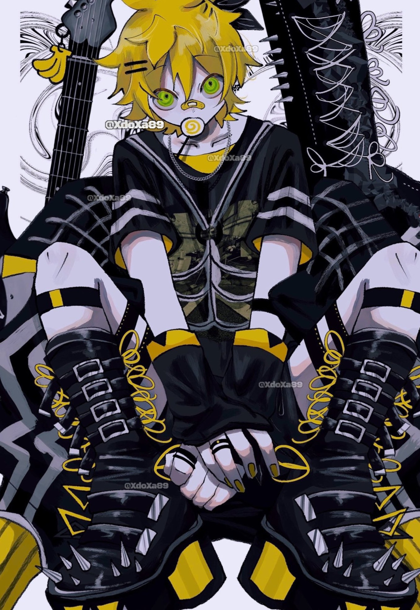 Safebooru - 1boy alternate costume arms between legs artist name ...