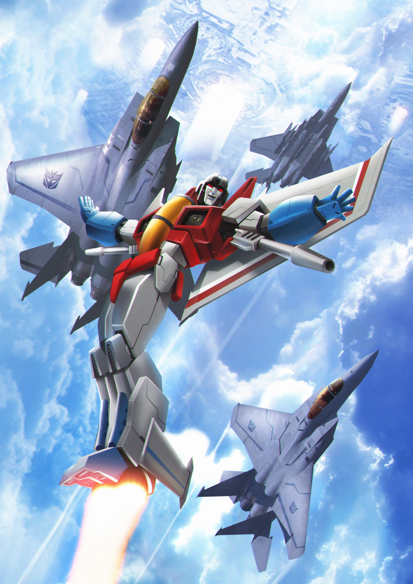 Safebooru - absurdres aircraft airplane arm cannon clouds cybertron ...