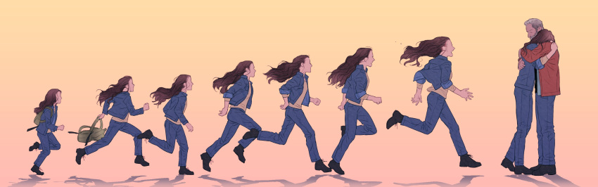 Safebooru - 1boy 1girl absurdres age progression backpack bag beard brown hair facial hair grey ...